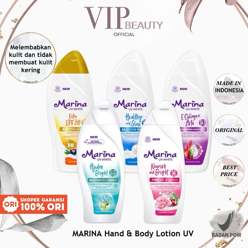 Jual MARINA Hand & Body Lotion UV White - Body Serum 92ml | 185ml ...