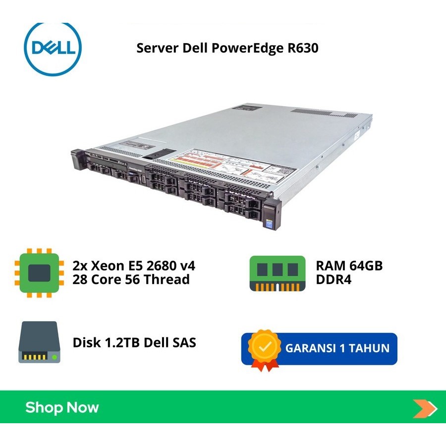 Jual Server Dell PowerEdge R630 (Dual Xeon E5 2680 v4, 64GB, 1.2TB SAS ...
