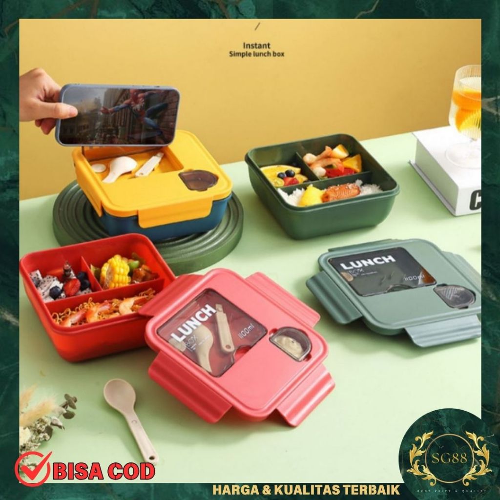 Jual Kotak Makan Bento 3 Grid Free Sendok / Kotak Makan Bekal Anti Tumpah 1100 ml / Lunch Box ...