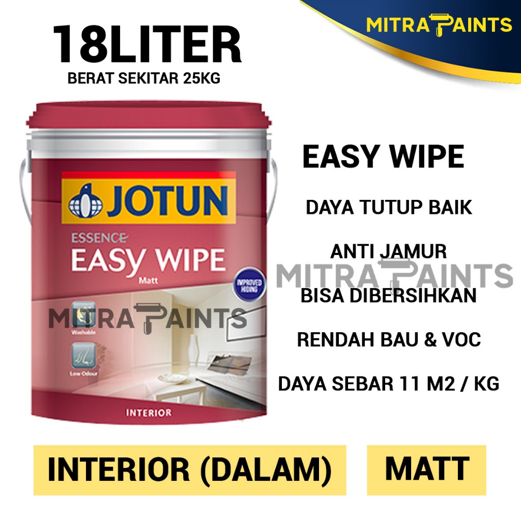 Jual CAT INTERIOR JOTUN EASY WIPE 18 LITER 25 KG / 1 PAIL BISA CUSTOM WARNA TINTING | Shopee ...