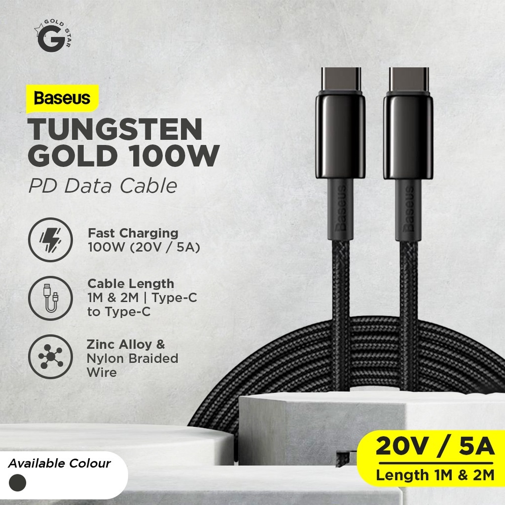 Jual Baseus Tungsten Gold Kabel Data Type-C to Type-C 100W Fast ...