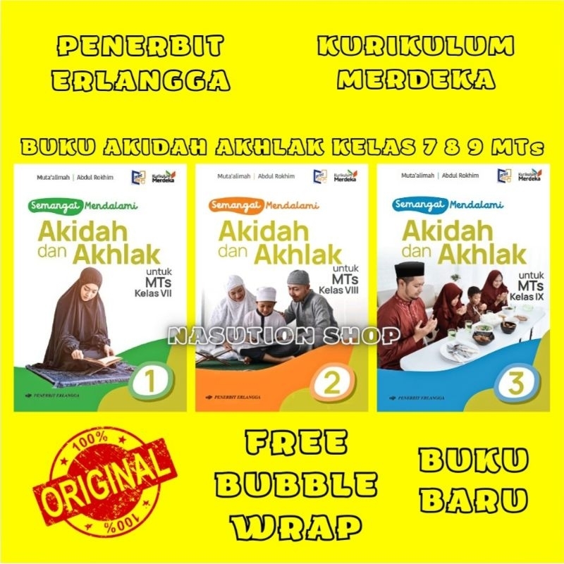 Jual Buku Semangat Mendalami Akidah dan Akhlak Kelas 1 2 3 / 7 8 9 MTs Erlangga Kurikulum ...