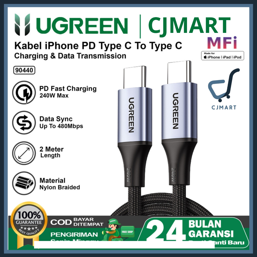 Jual UGREEN Kabel Type C to Type C Fast Charging 240w Nylon Braided ...