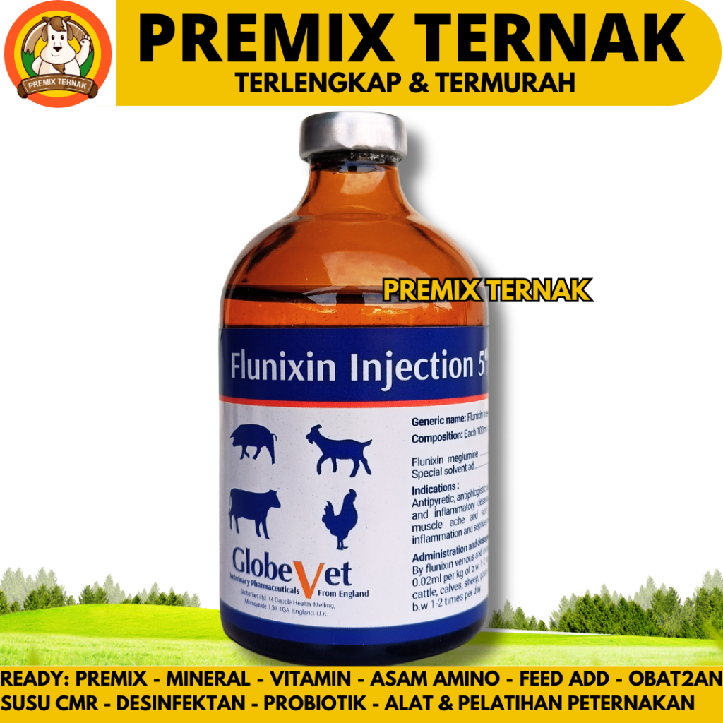 Jual FLUNIXIN INJEKSI 5% 100ML GLOBE VET - Flunixin Meglumine Obat ...