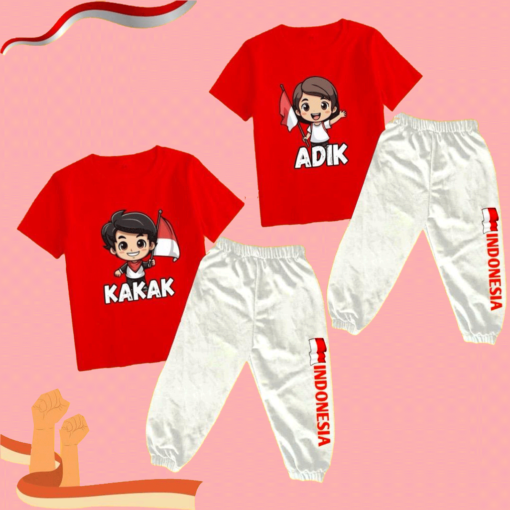 Jual Setelan Baju Kemerdekaan Anak Couple Adik Kakak Laki-laki Perempuan Model Joger | Shopee ...