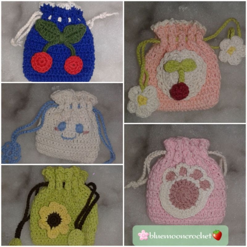 Jual mini pouch crochet | kantong rajut serut | Pouch rajut karakter ...