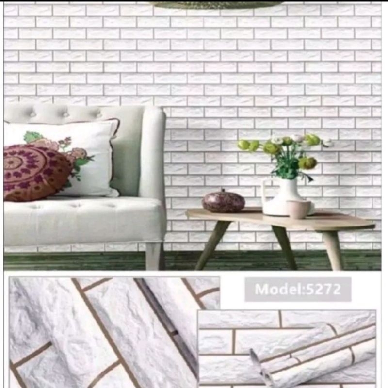Jual wallpaper dinding motif batu bata putih garis coklat | Shopee ...