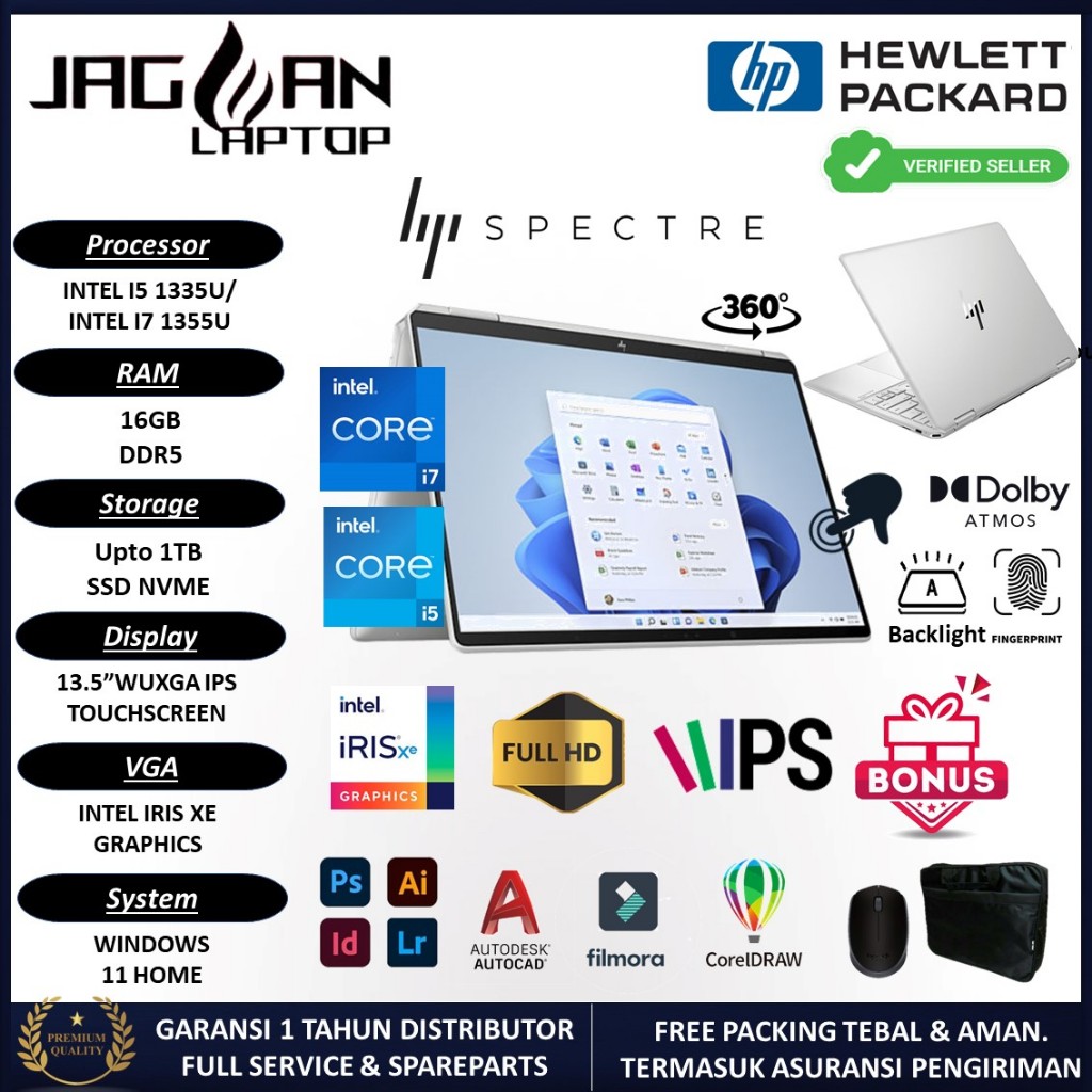 Jual LAPTOP ULTRABOOK HP SPECTRE X360 14 INTEL EVO I7 1355U RAM 16GB ...