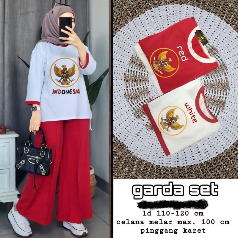 Jual Stelan Merah Putih Bahan Kringkel || One Set Merah Putih 17 ...