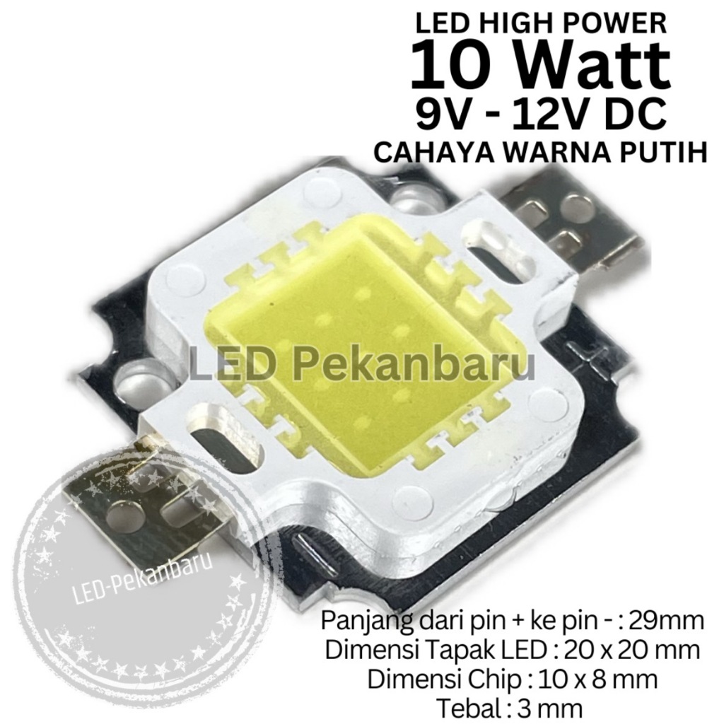 Jual CHIP LED HPL 10W 9V SAMPAI 12V CAHAYA LAMPU WARNA PUTIH 10 WATT ...