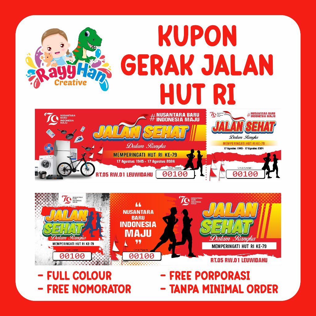 Jual CETAK KUPON GERAK JALAN HUT RI - FULL COLOUR - PORPORASI - NOMORATOR - UKURAN 16 X 4.5 CM ...