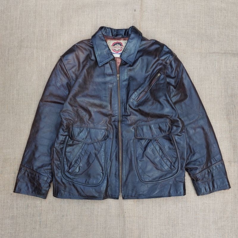 Jual Carlton Vintage Leather Jacket Biker Classic Retro Rugged Style ...