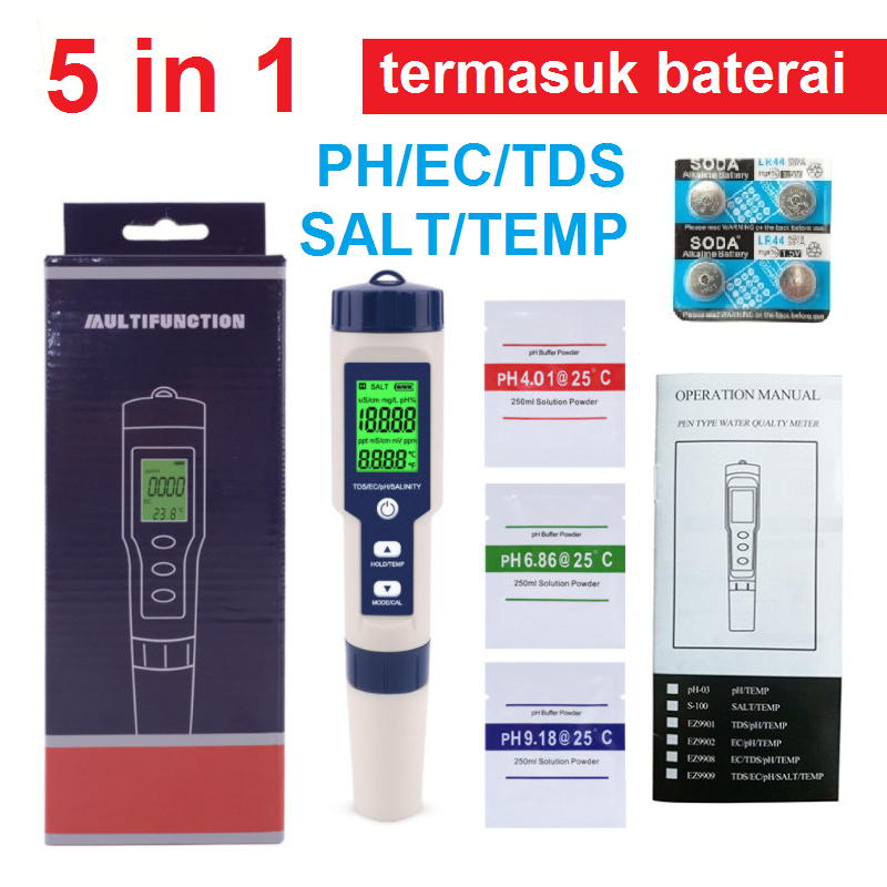 Jual PH TDS EC Temperature Meter EZ9908 COM-600 Tester ATC EZ-9908 Temp ...