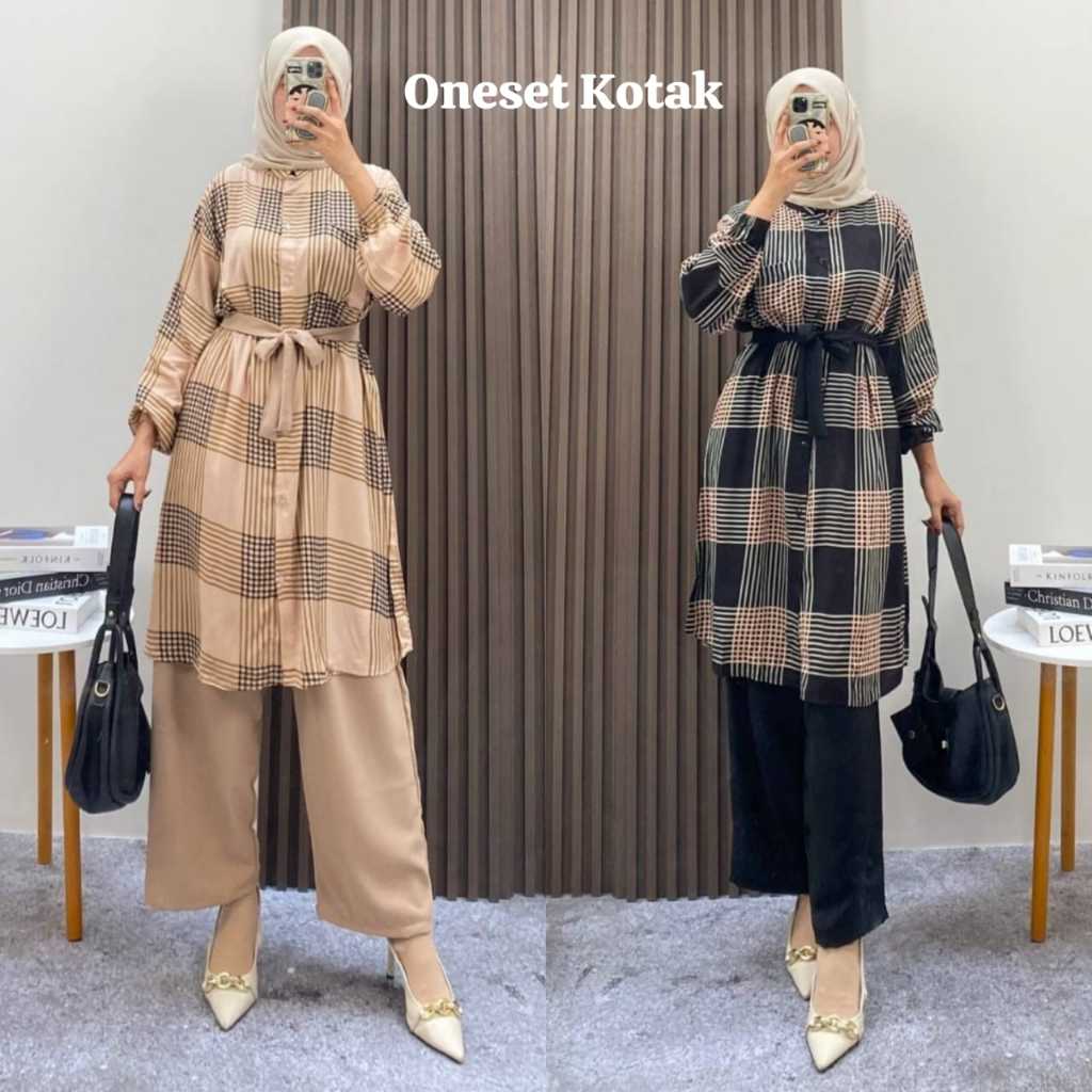 Jual ONESET LONG TUNIK KOTAK RAYON MIX CRINKLE VIRAL KEKINIAN | Shopee ...