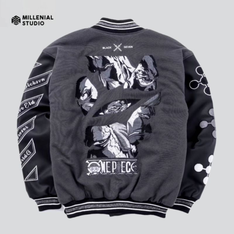 Jual VARSITY JACKET ONE PIECE GOROSEI WORLD GREY | JAKET BASEBALL ...