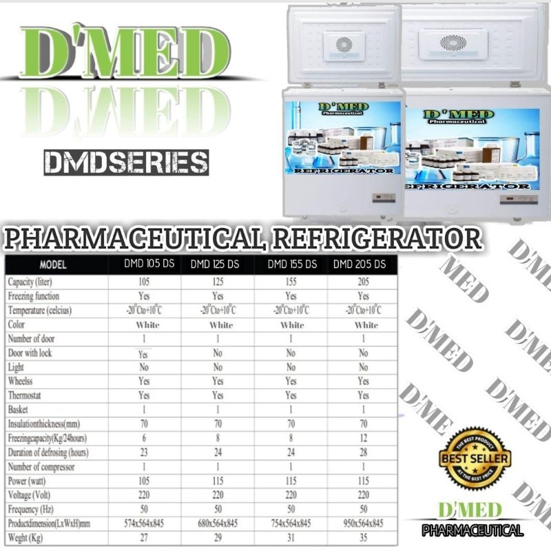Jual PHARMACEUTICAL REFRIGERATOR FREEZER DMED 155 liter KULKAS VAKSIN D ...