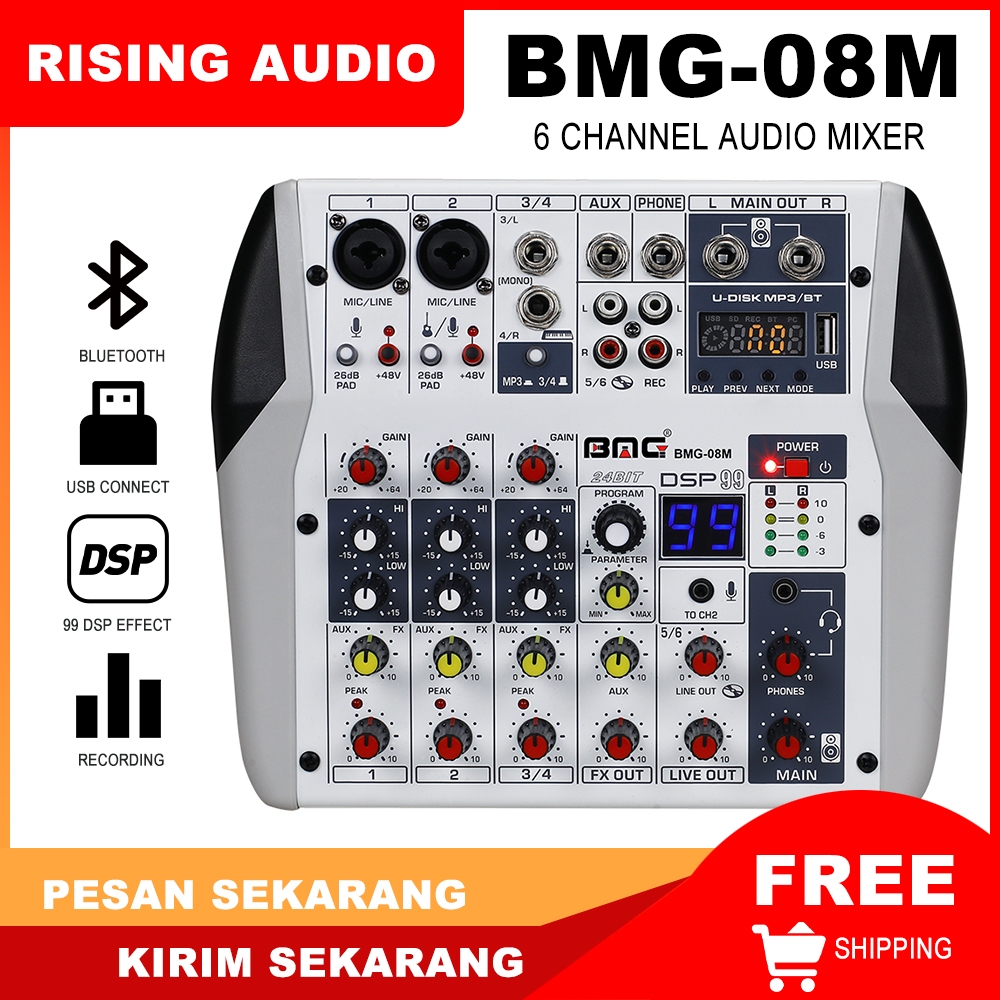 Jual RISING AUDIO 6 channel 99 DSP Echo dj audio sound mixer interface ...