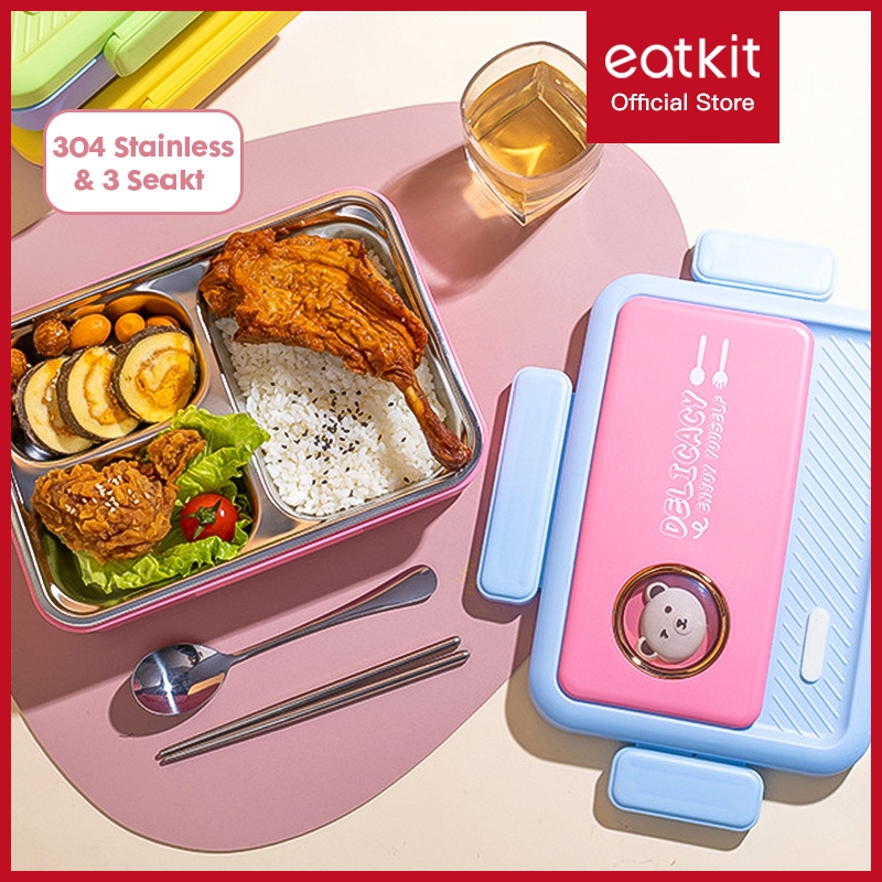 Jual Eatkit Kotak Makan 3 Sekat Stainless Steel 900ml Lunch Box SUS 304 Tahan Panas dan Anti ...