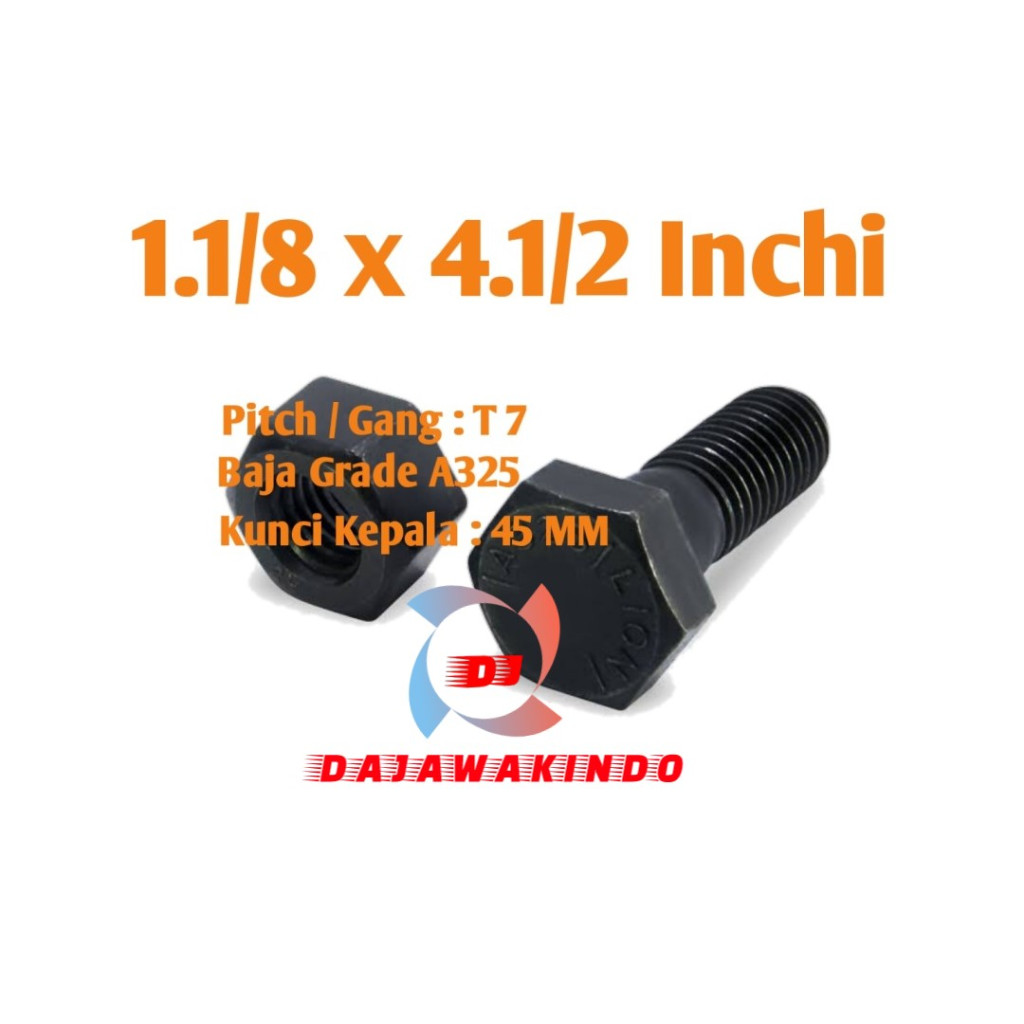 Jual Baut Mur Baja A325 1.1/8 x 4.1/2 Inchi + Mur 2H | Shopee Indonesia