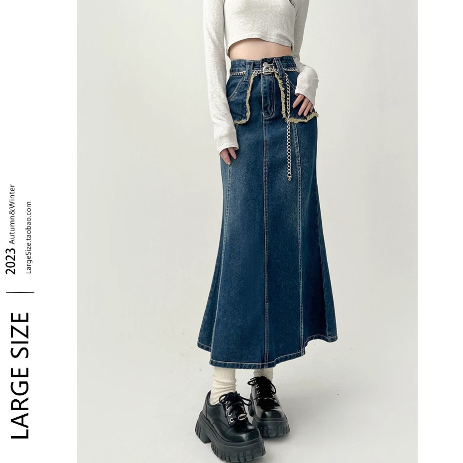 Jual KeyGirl JUMBO size rok jeans premium 7/8 skirt korean style Retro ...
