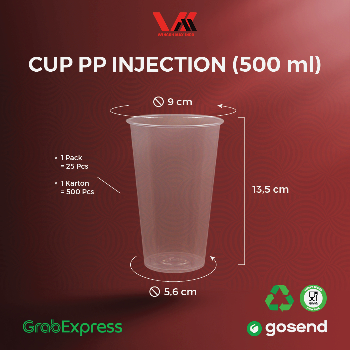 Jual CUP INJECTION 500ML - GELAS PLASTIK 16OZ /500ML - ISI 25PCS / PACK ...
