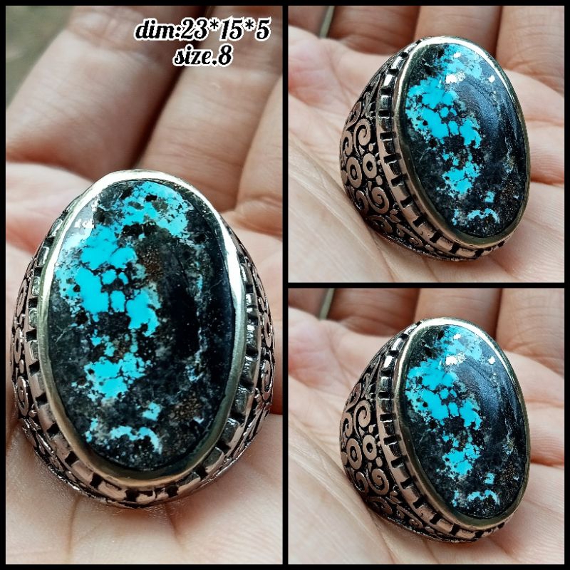 Jual cincin batu pirus Persia iran biru serat tembaga hitam | Shopee ...