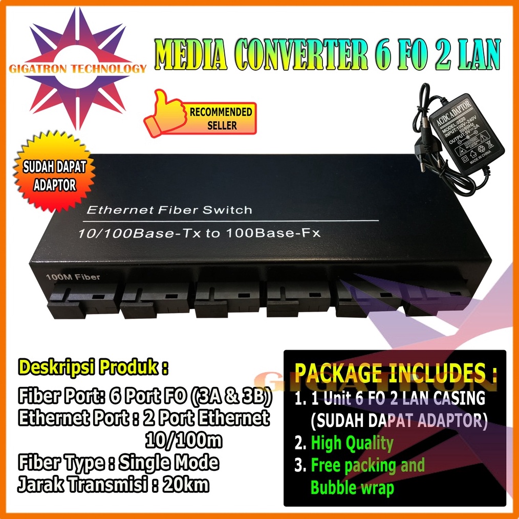 Jual Media Converter Fiber Optic 6 Port FO 2 Port LAN 11 Full Body Switch Fiber Optik 6 FO 2 LAN ...