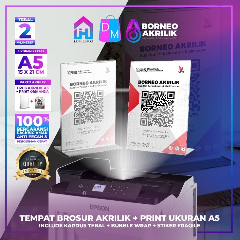 Jual AKRILIK QRIS A5 + CETAK QRIS PRINT KERTAS DESAIN CUSTOM PERCETAKAN BANJARMASIN AKRILIK ...