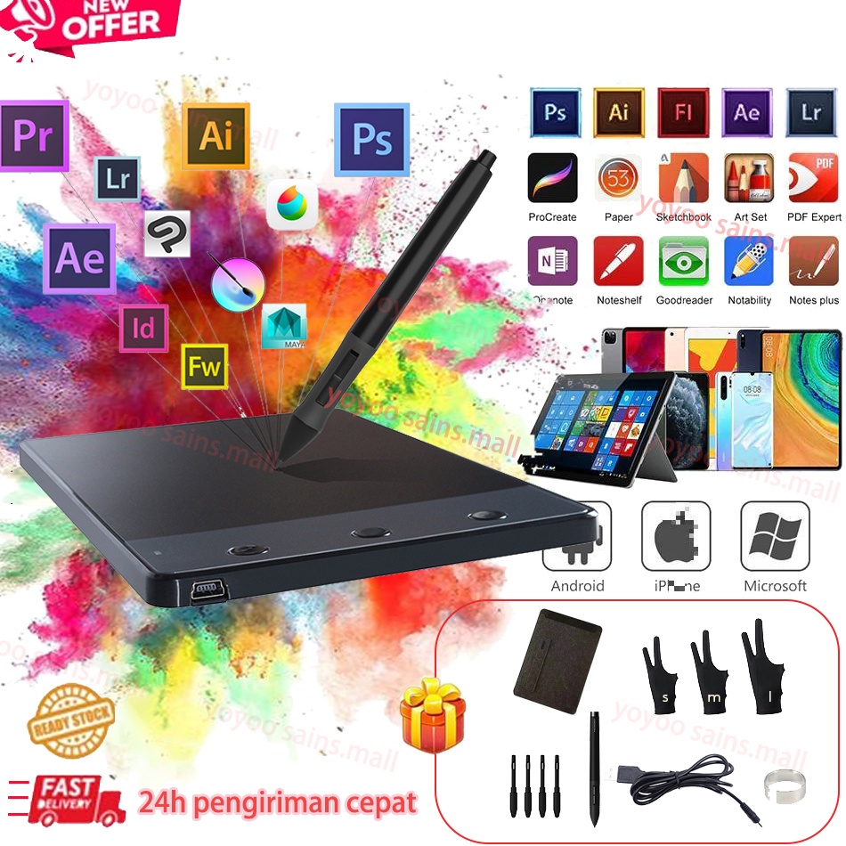 Jual Huion H42 Papan Bit Tablet Gambar USB 3 Tombol Pintasan Tingkat ...