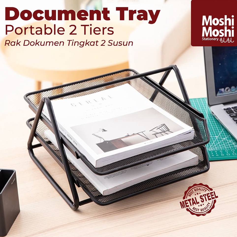 Jual KODE R26Z Document Tray Desk Storage Foldable 2 Tiers Rak Kertas ...