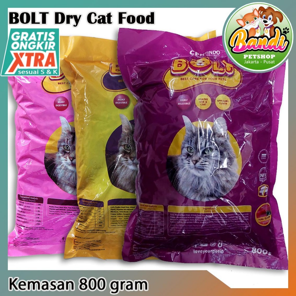 Jual BOLT Makanan Kucing Dewasa kemasan 800 gr, cat dry food Bolt 800 ...