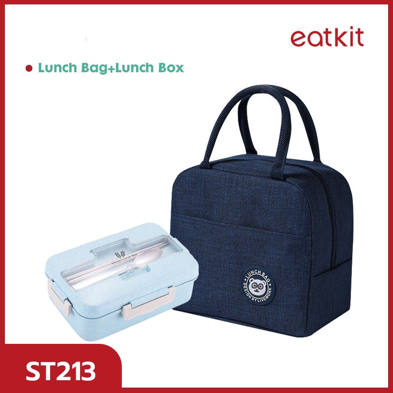 Jual Eatkit Lunch Box Set Kotak Bekal Makan Jerami Gandum Paket kotak makan 1000ml Free Sendok ...