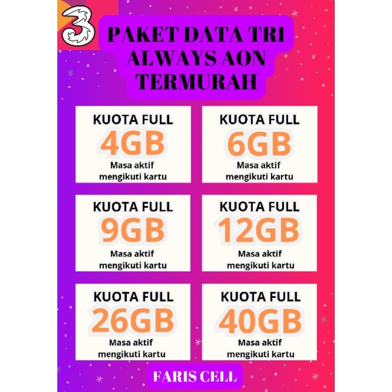 Jual PAKET DATA TRI ALWAYS ON MASA AKTIF MENGIKUTI KARTU TERMURAH ...