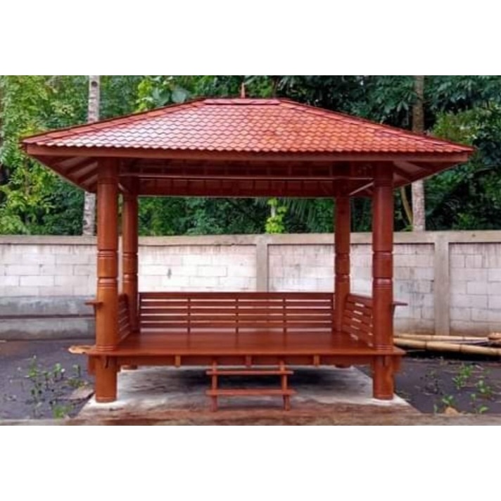 Jual Gazebo Taman Ukuran Besar Desain Tiang Motif | Saung Kayu Kelapa ...