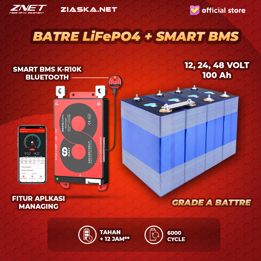 Jual Battery Battre Lifepo4 12V 24V 48V 100Ah dengan DALY BMS SMART 4S 8S 16S Bluetooth BATRE ...