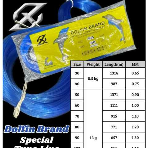 Jual NYLON AXZ DOLFIN BRAND MONOFILAMENT 30/40/50/60/70/80 LBS | Shopee ...