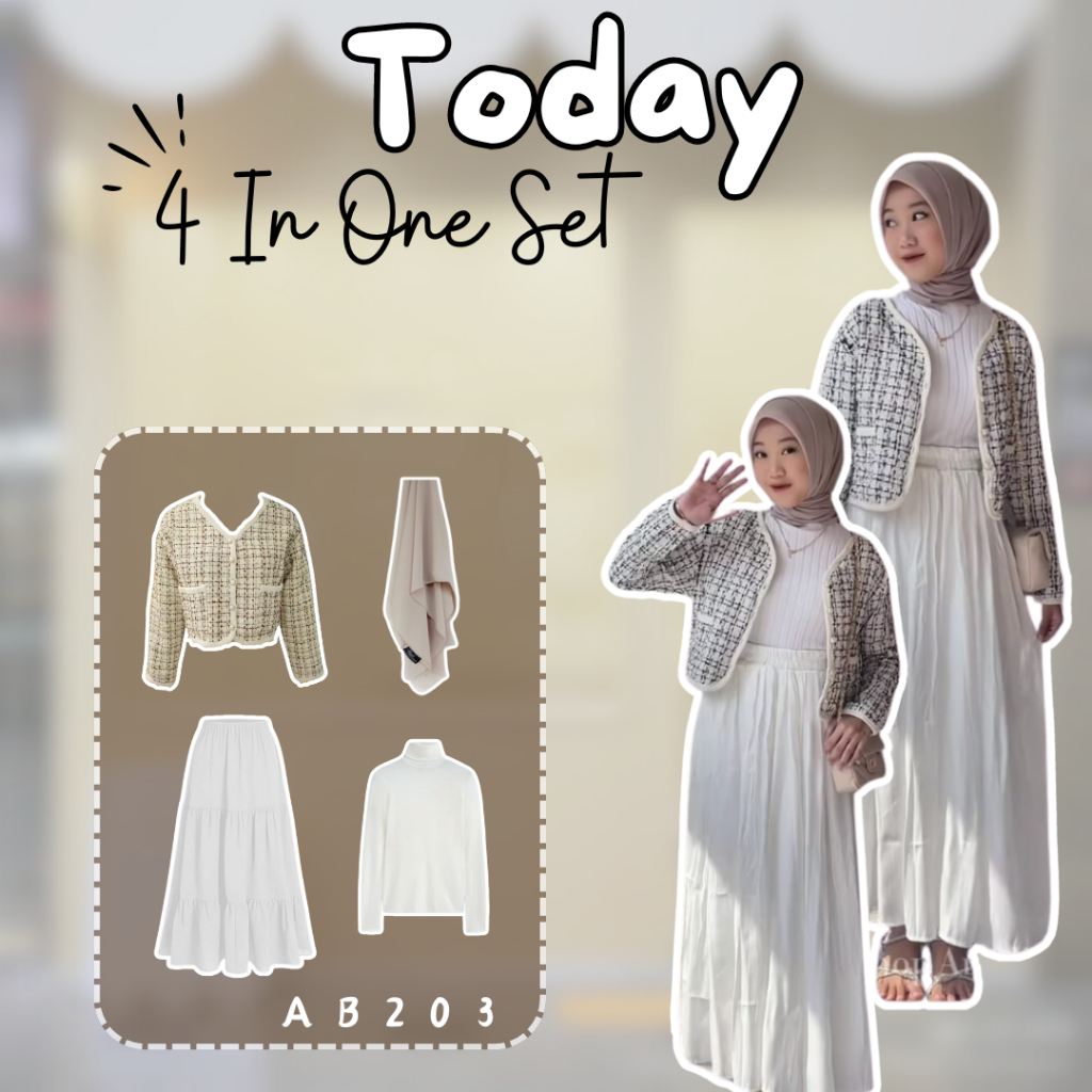 Jual 4 In 1 Set AB203 - One Set Wanita Kekinian Korean Style Outfit Ngampus Outfit Pinterest ...