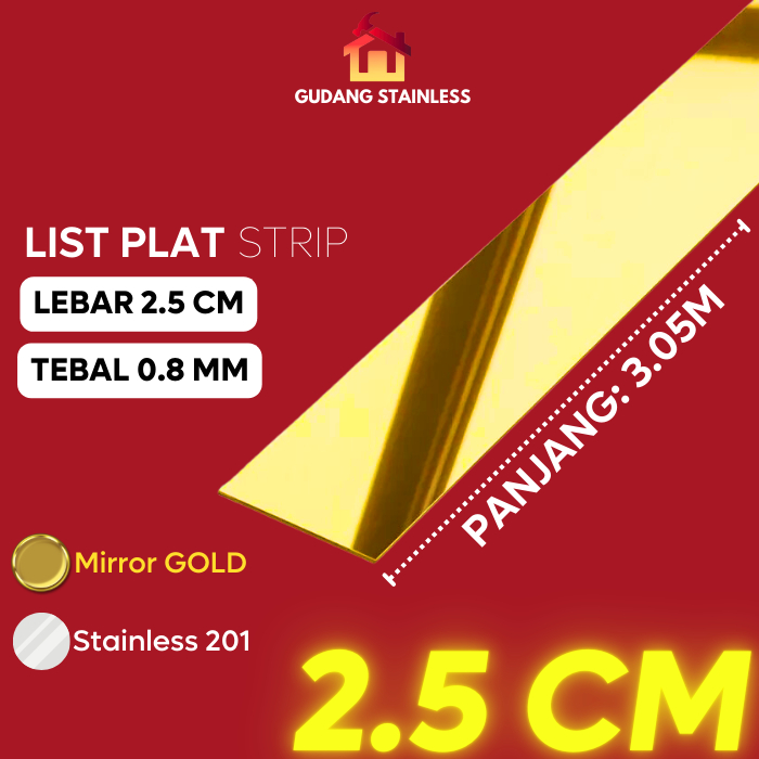 Jual List Plat Strip Mirror Gold Stainless 25MM | Shopee Indonesia