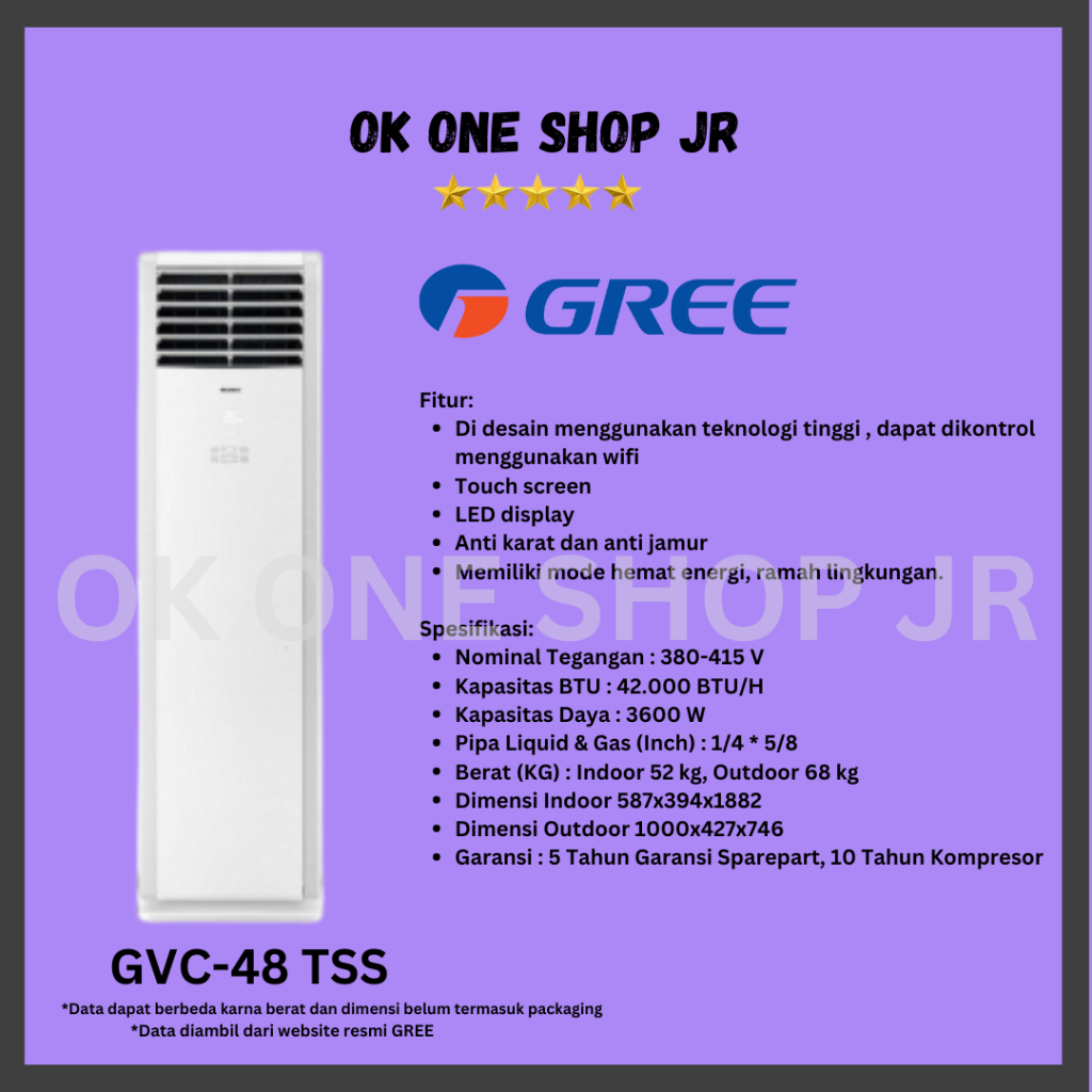 Jual GREE Ac Floor Standing 5PK GVC-48TSS | AC GREE 5 PK GVC-48TSS ...