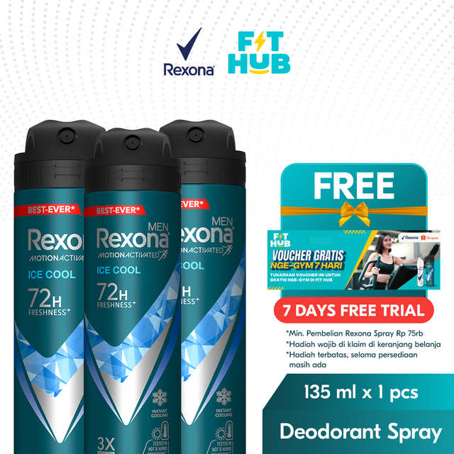 Jual Rexona Men Antiperspirant DEODORANT SPRAY Ice Cool 135ml - Triplepack (3 x 135ml) | Shopee ...
