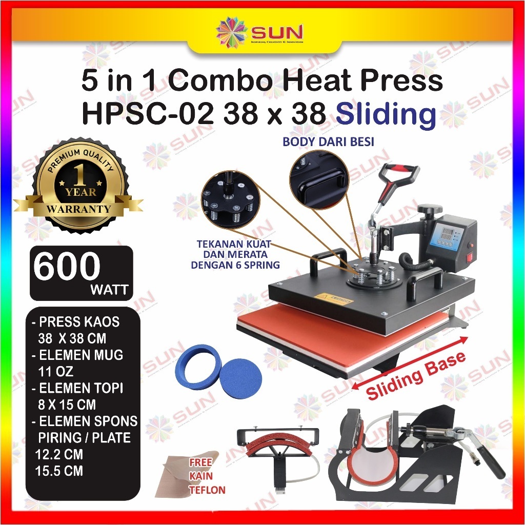 Jual Mesin Press Swing 600 Watt Combo 38x38 All in One 3 in 1, 5 in 1 ...