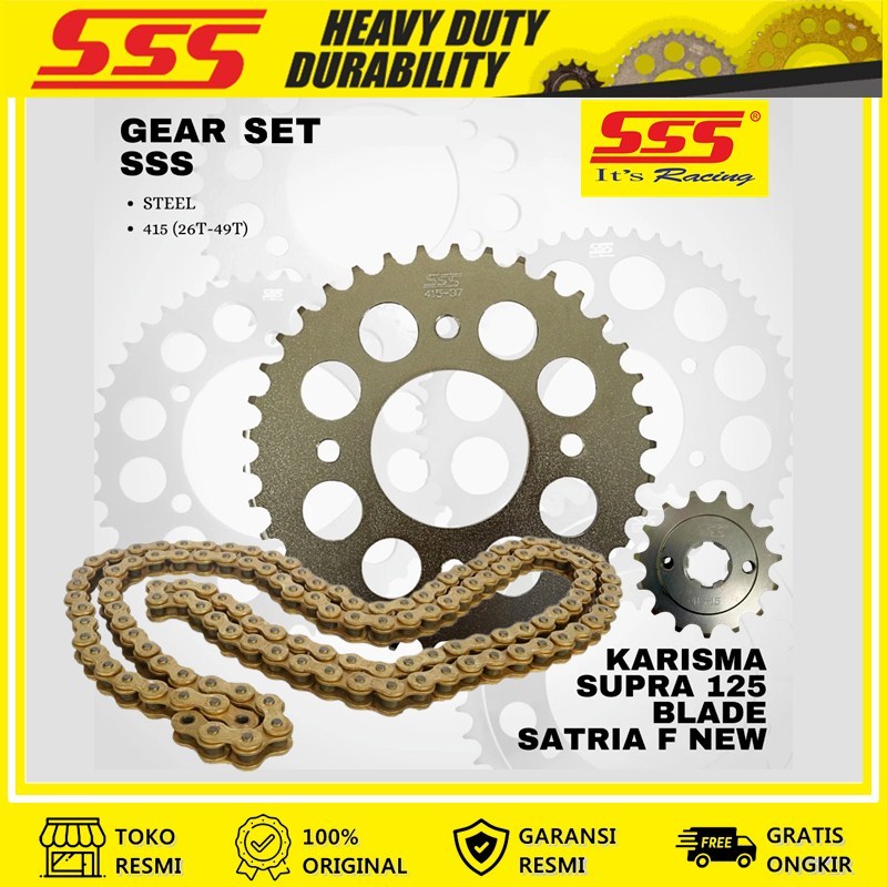 Jual Gear gir set sss kph 415 rantai gold suprax 125/blade /new revo/fit new/ kharisma/revo ...