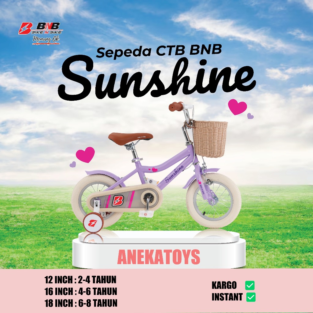 Jual Sepeda Mini Anak Perempuan BNB Sunshine 12 Inch 2-4/5 Tahun CTB | Shopee Indonesia