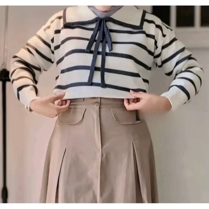 Jual Atasan Wanita Rajut Motif Garis Kerah Lucu || Best Seller Gemas ...