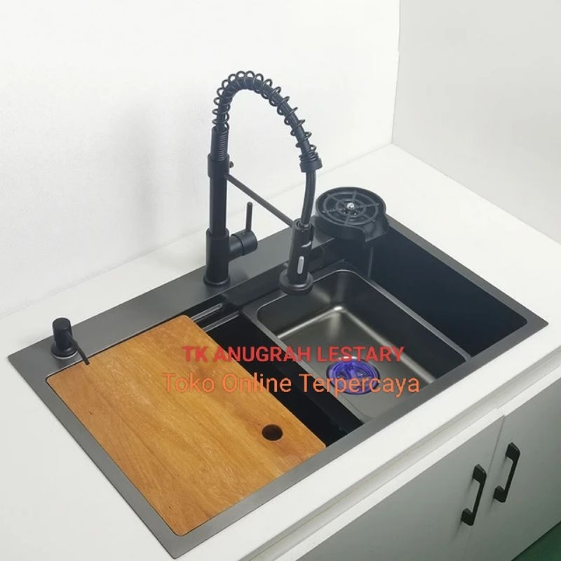 Jual Paket Kitchen Sink MUYA Ekonomi 6045 Black Peket Kran Tarik Cuci ...