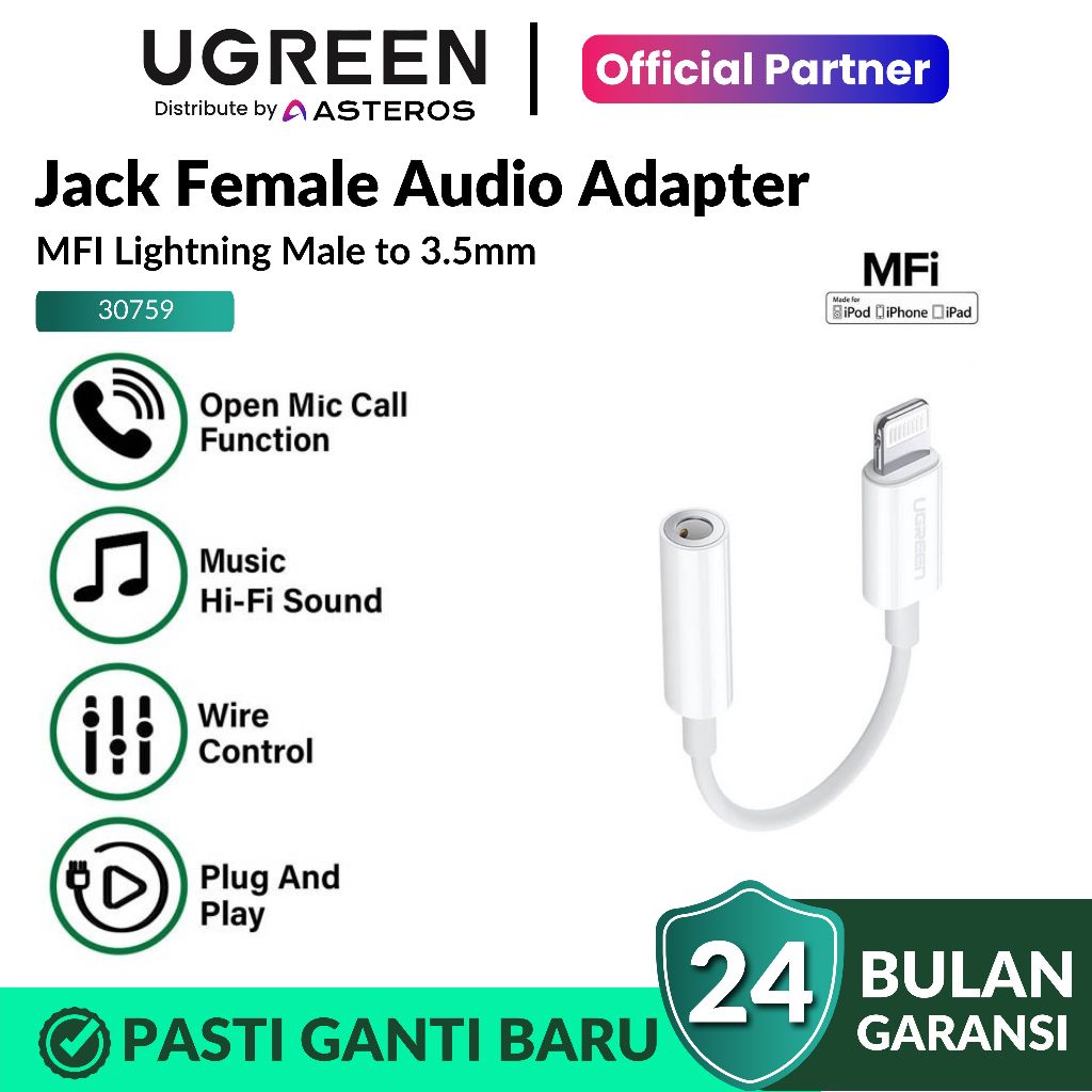 Jual UGREEN Splitter iPhone MFi Lightning To Jack 3.5mm 30759 30756 | Shopee Indonesia