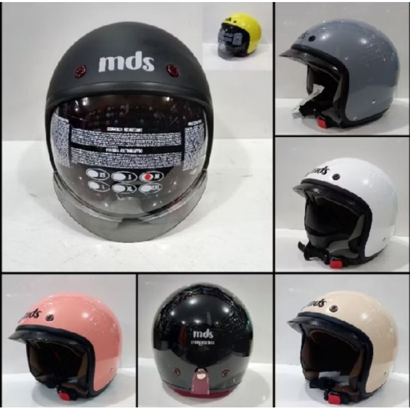 Jual HELM HALF FACE MDS MAGNUM POLOS/HELM MDS RETRO | Shopee Indonesia