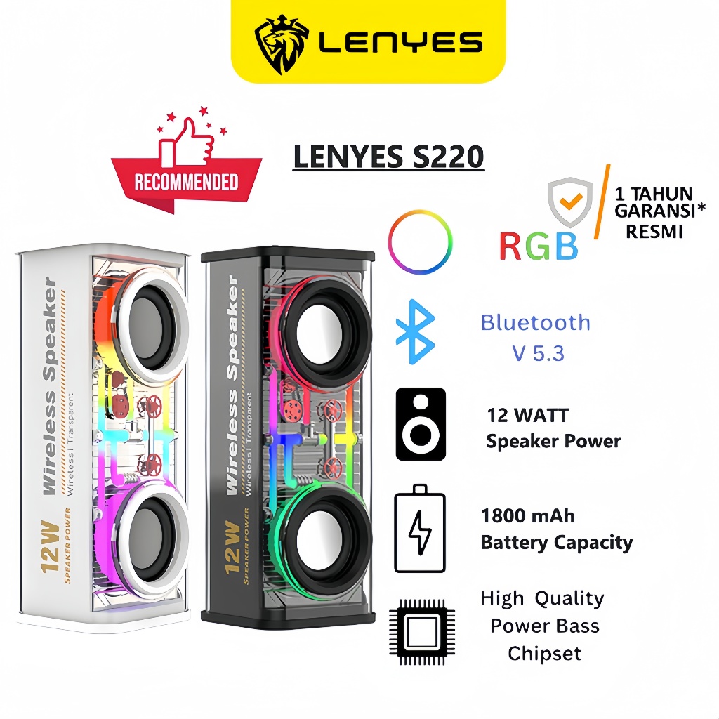 Jual LENYES S220 Wireless bluetooth speaker RGB 5.3 TWS BASS STEREO ...