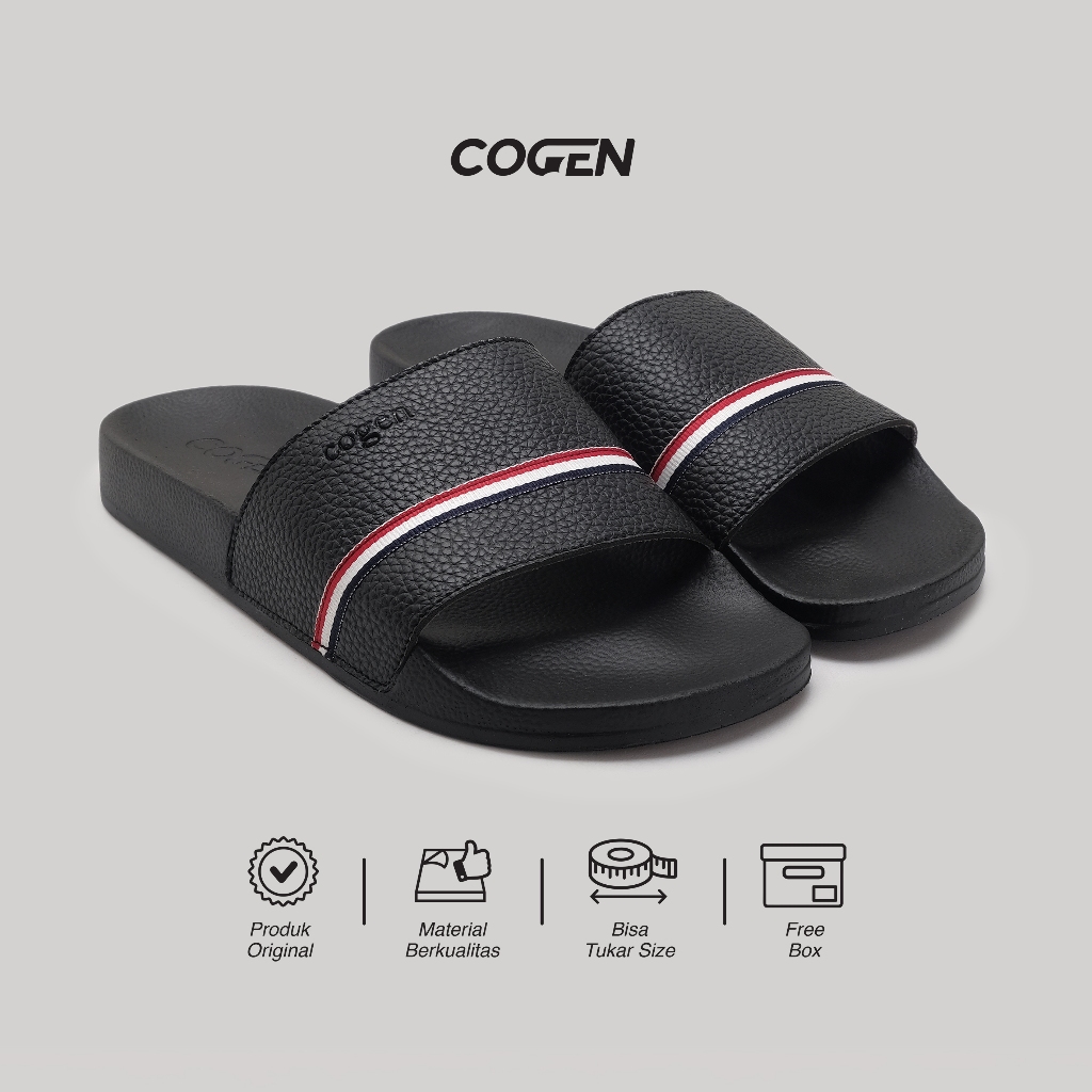 Jual Cogen Sandal Slop Stripe Pria Rubber Leather Premium | Shopee ...
