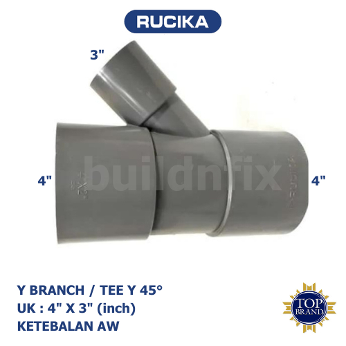 Jual RUCIKA Y-BRANCH / TEE Y 45° PVC 4" X 3" AW (TEBAL) | Shopee Indonesia